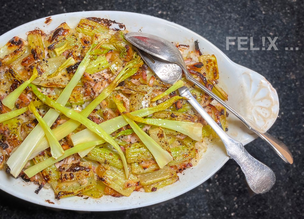 GRATIN MIT STANGENSELLERIE UND GORGONZOLA – FEL!X KITCHEN